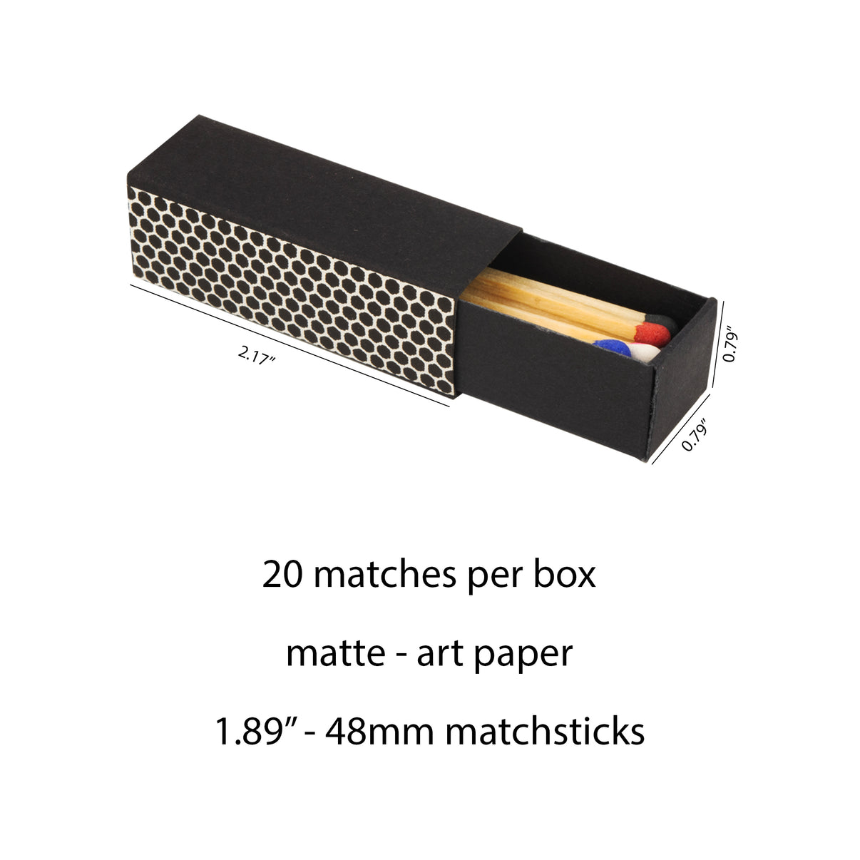 2" Inch Long Wooden Matchsticks in a Blank Matchbox with White / Black ...